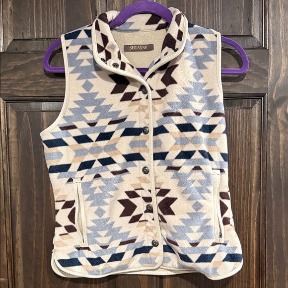 Shyanne | Jackets & Coats | Shyanne Cream And Blue Geometric Vest ...